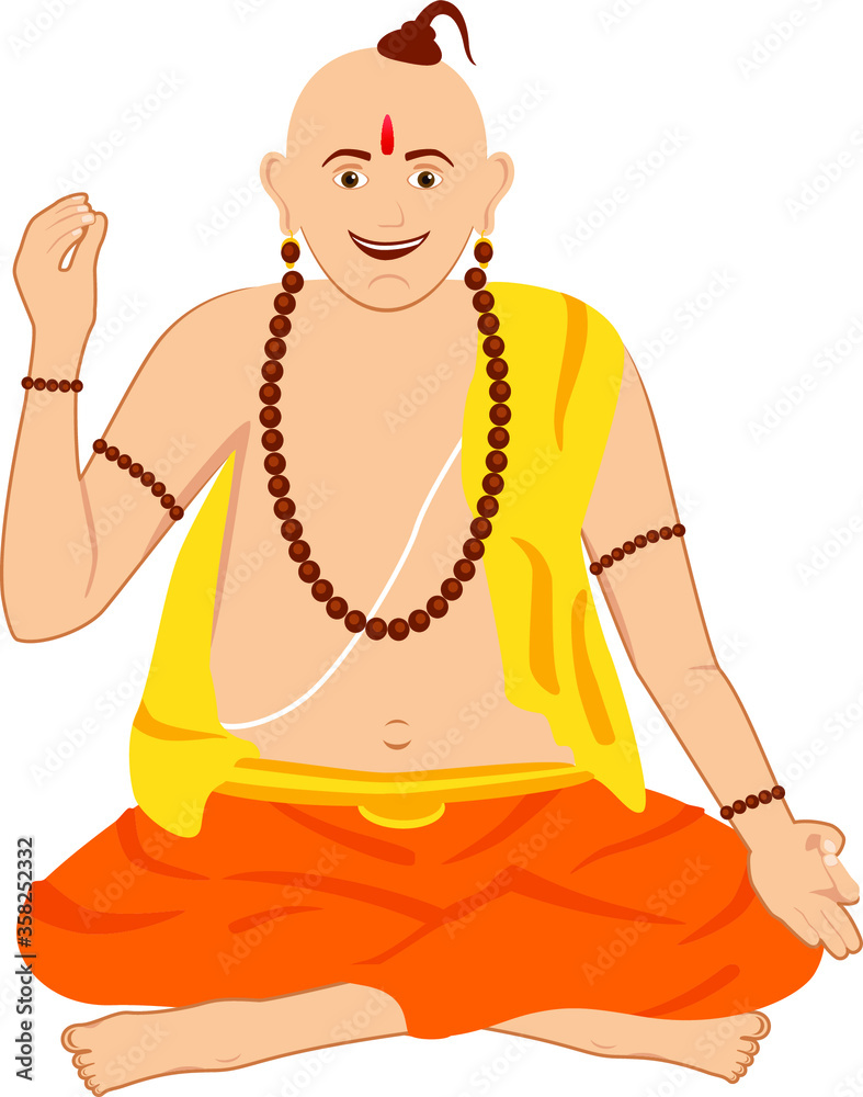 Attractive and creative flat 2d design of Indian pandit character in a ...