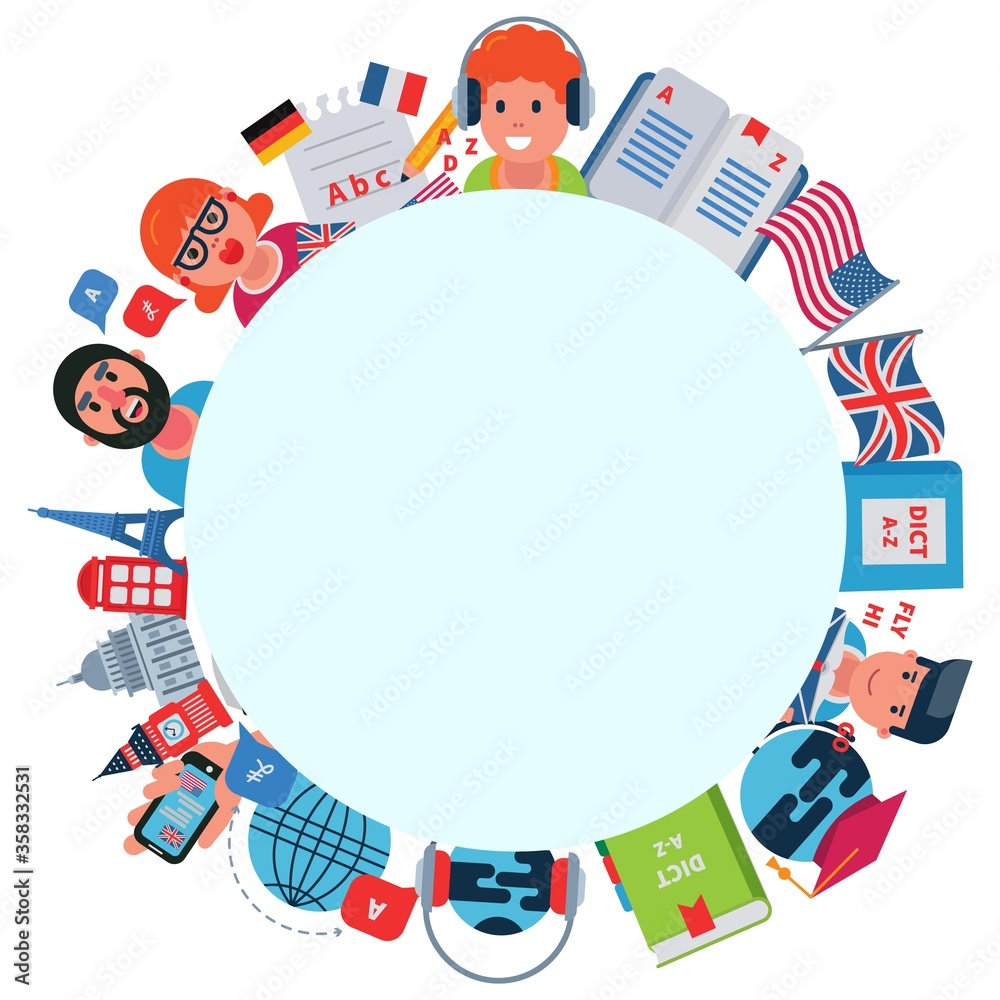 Language education conversation, vector illustration. People man woman ...