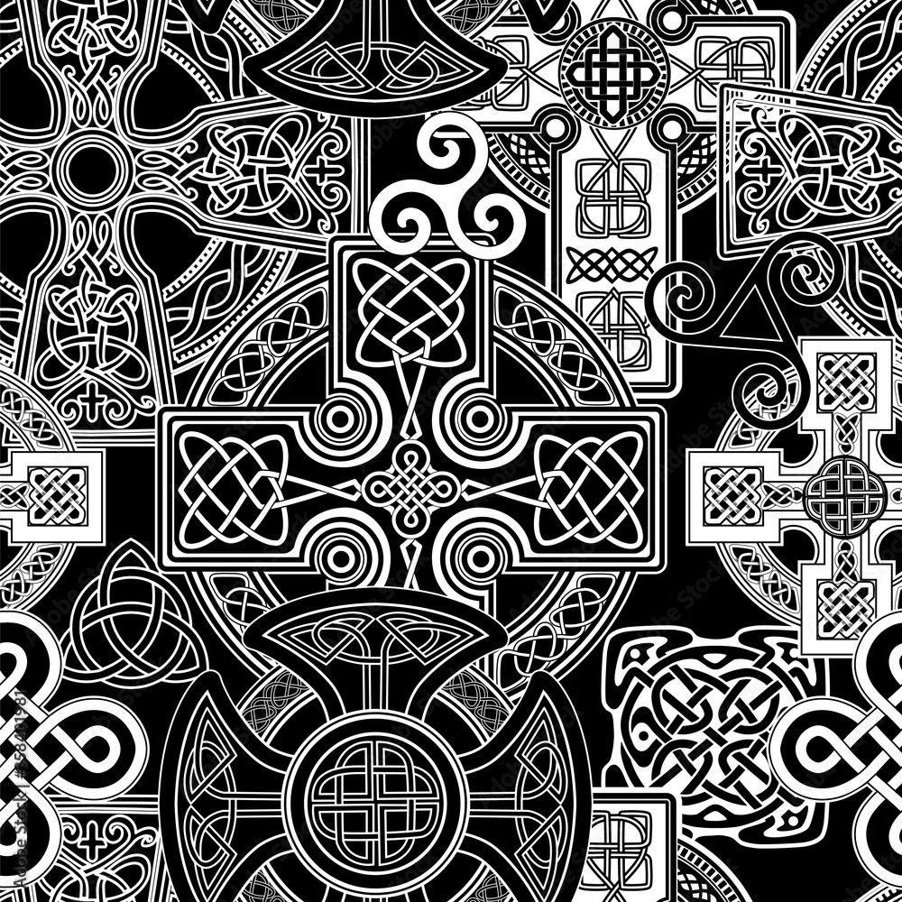 Scandinavian Celtic seamless wallpaper . Elegant monochrome patterns of ...