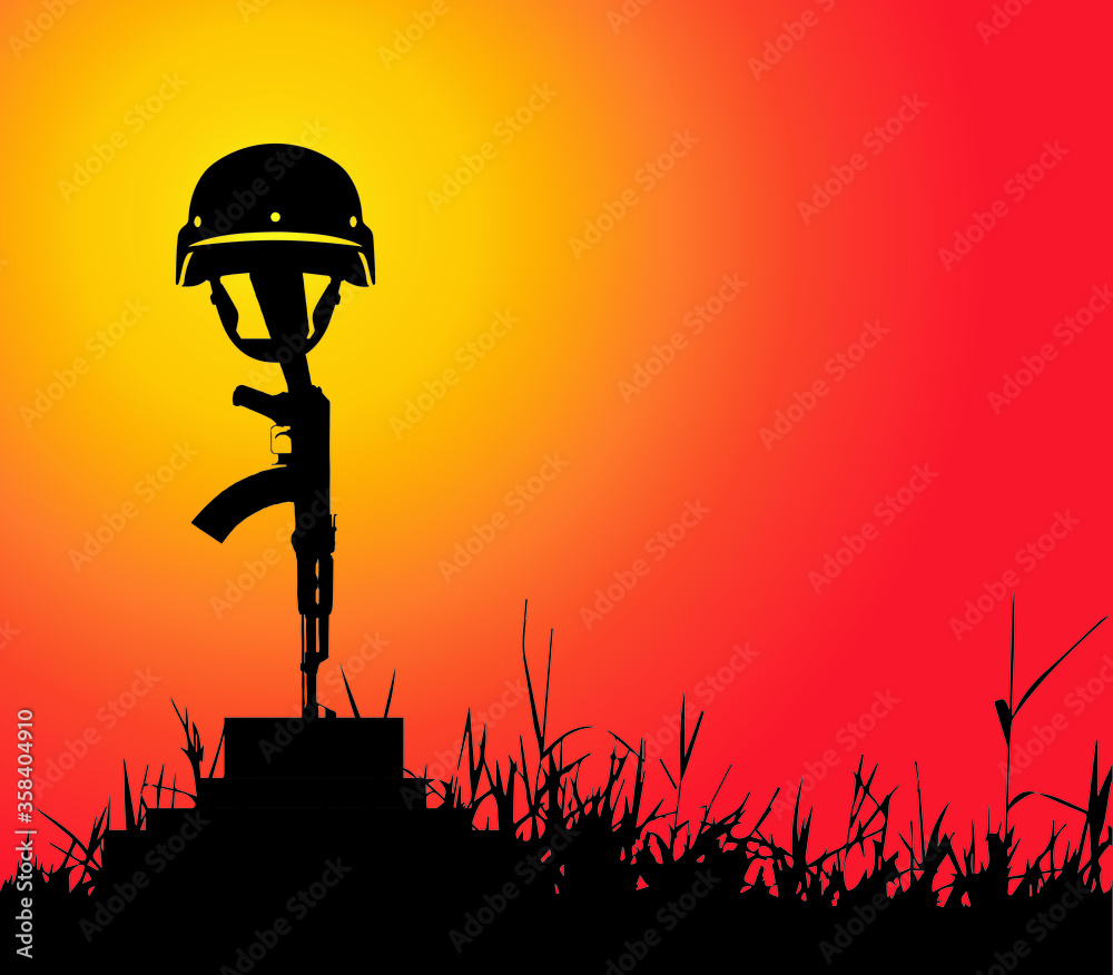 Stop War Save Life,soldier gun and helmet. Grave of a fallen soldier ...