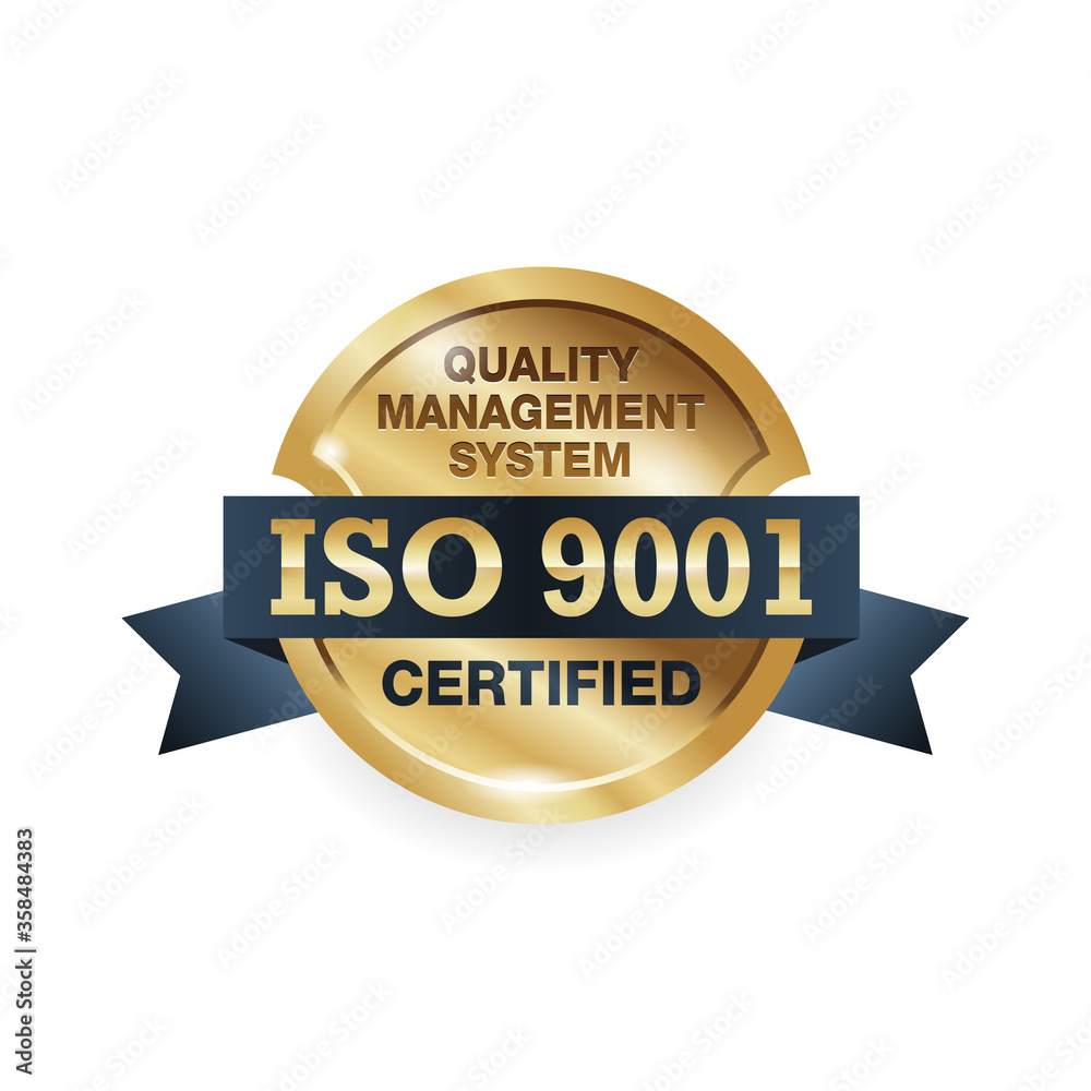 ISO 9001 conformity to standards stamp - golden medal award with international quality ...