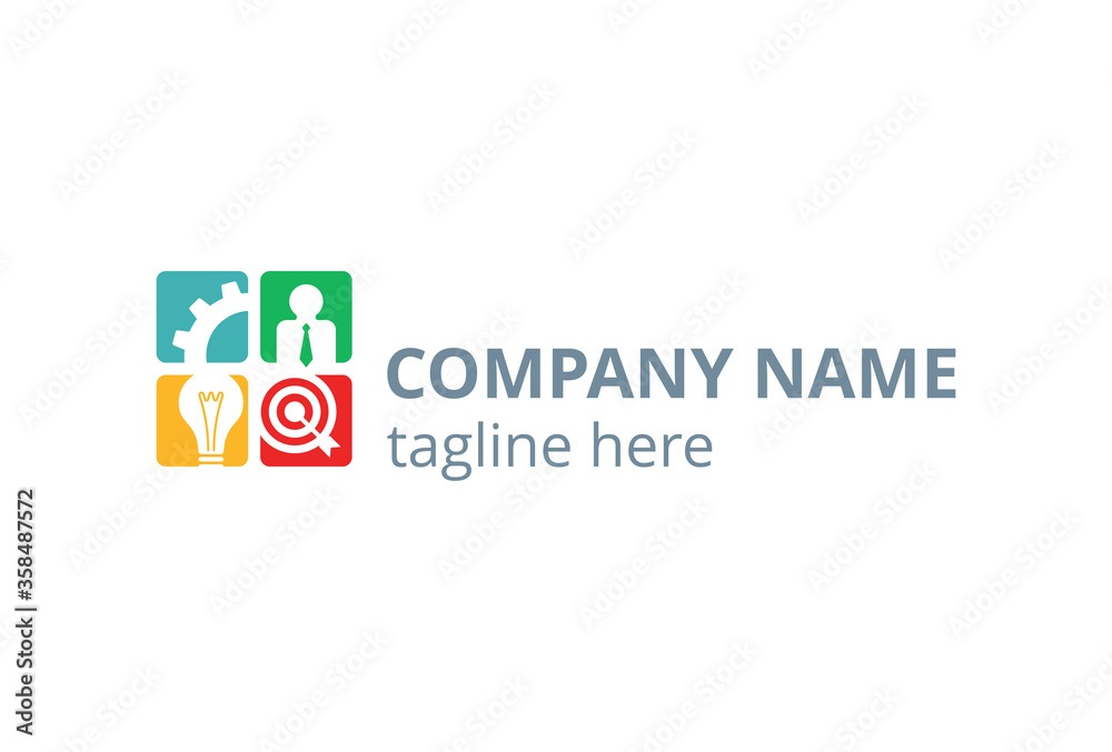 Project management company logo template with four elements - gear ...