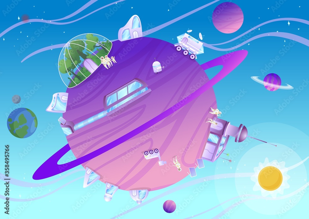 Colonization of planet, exploration and terraforming of earth satellite ...