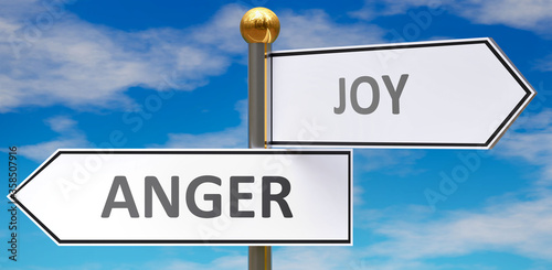 Anger and joy as different choices in life - pictured as words Anger ...