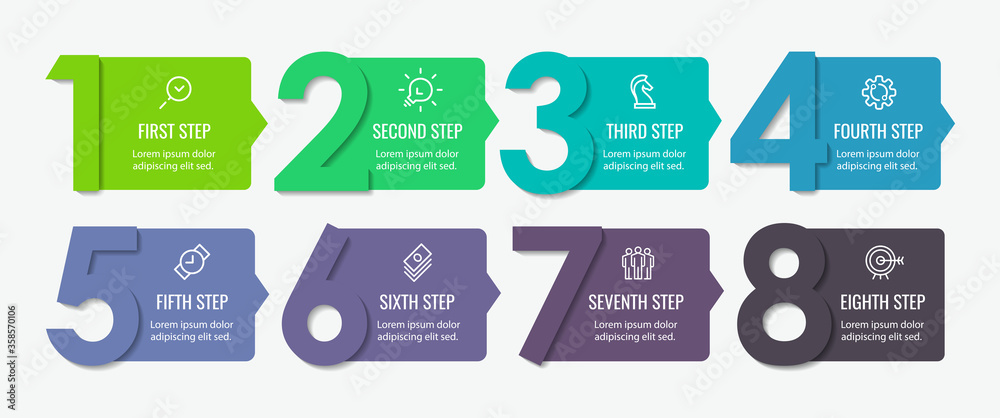 Vector Infographic label design with 8 options or steps. Infographics ...