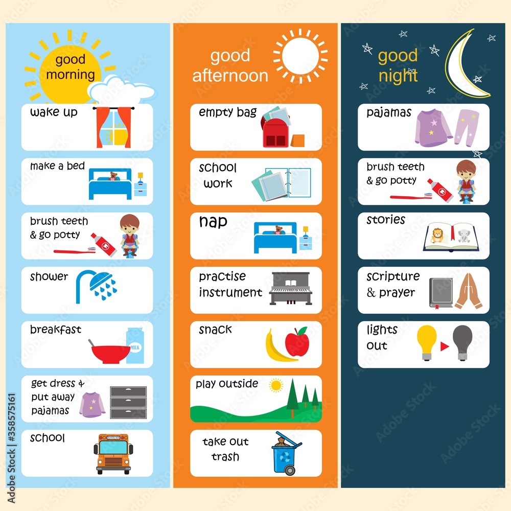 morning and evening routine chart for kids Stock Vector | Adobe Stock