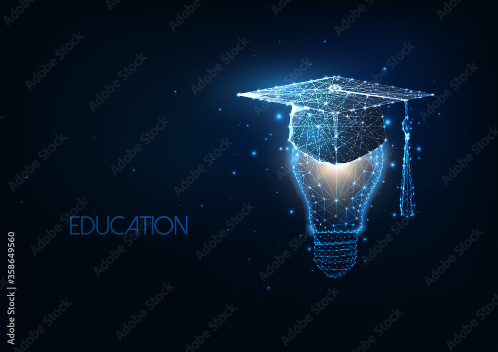 Futuristic academic education, graduation concept with glowing low ...