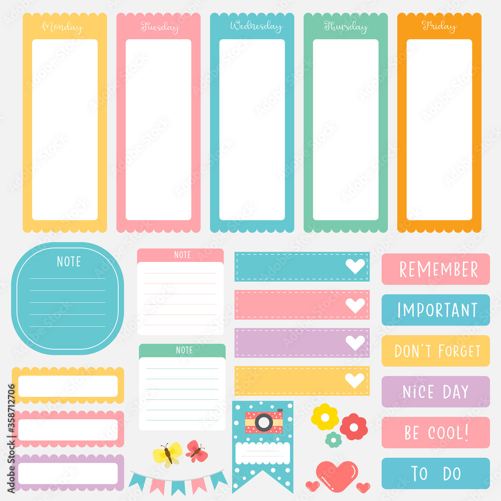 Cute paper notes in sweet color set. Printable planner stickers ...