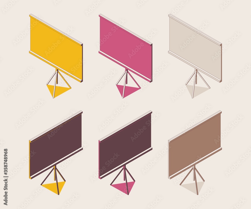 Isometric outline full color set projector screen in various ...