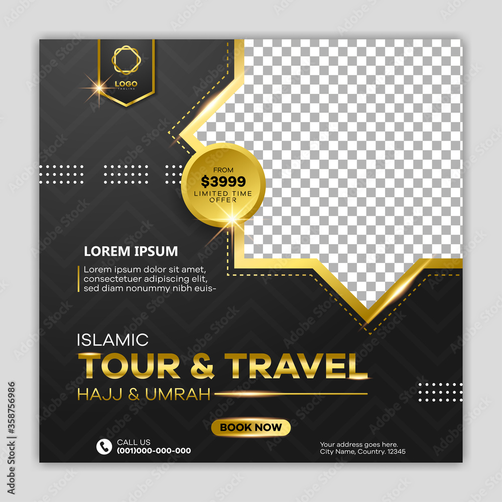 Luxury of islamic tour and travel social media template design. hajj ...