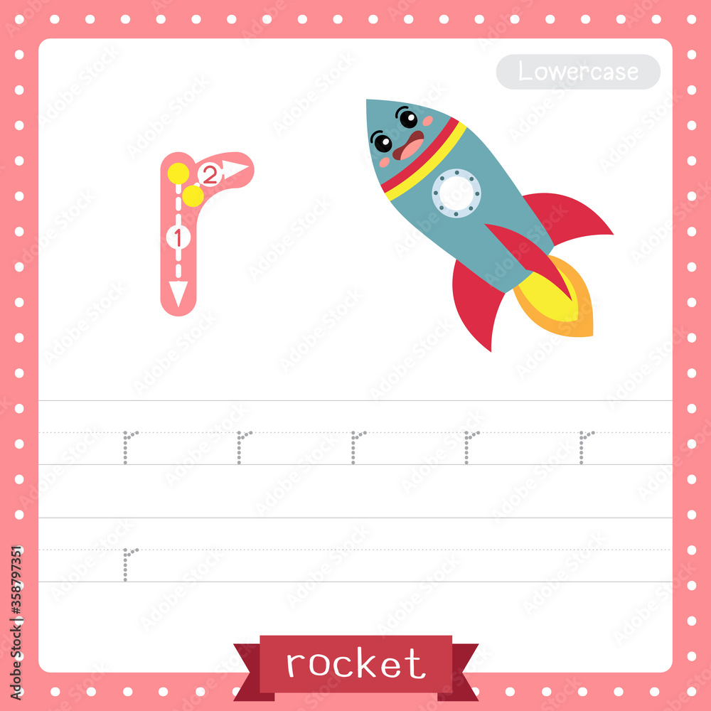 Letter R lowercase tracing practice worksheet of Rocket Stock Vector ...