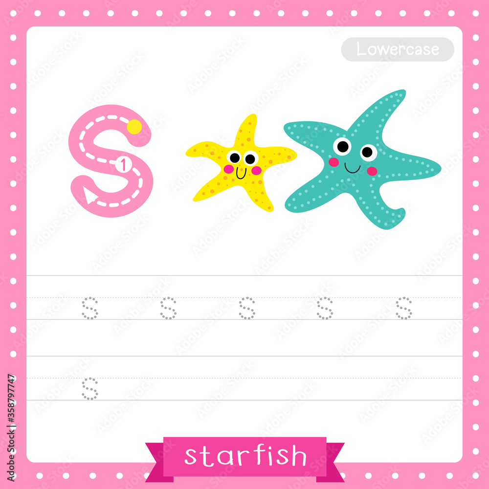 Letter S lowercase tracing practice worksheet of Smiling Starfish Stock ...