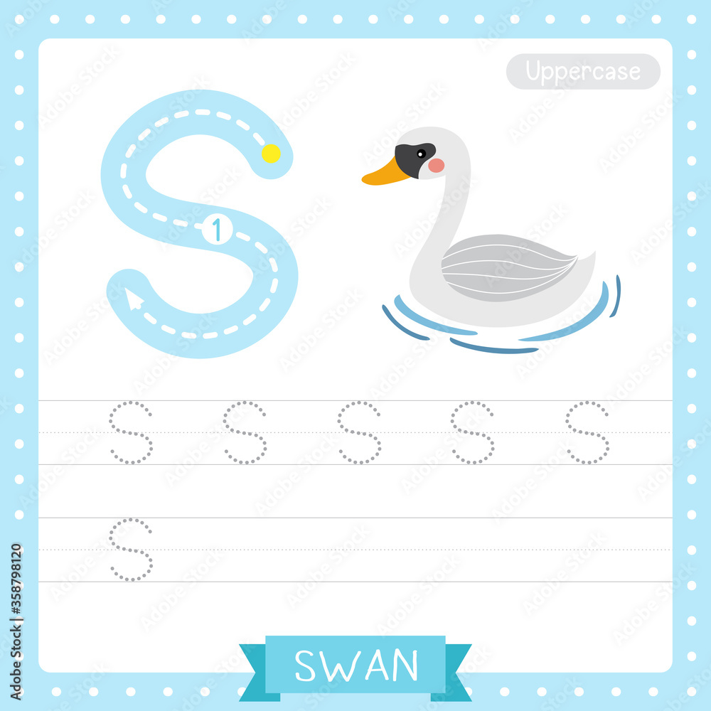Letter S uppercase tracing practice worksheet of Swan Stock Vector ...