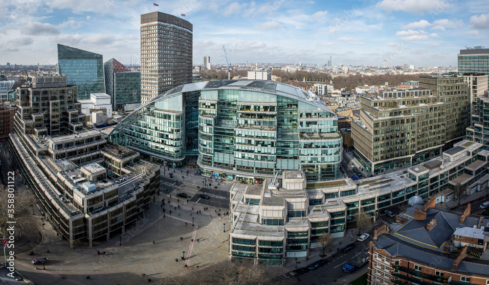 London- Aerial view of Cardinal Place office buildings and shopping ...