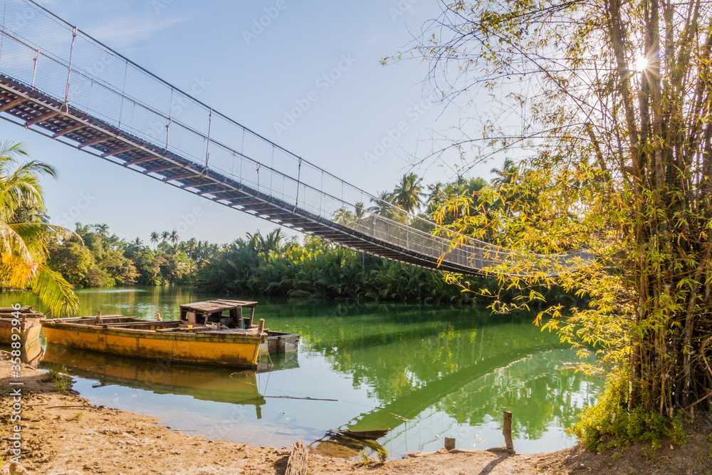 Camaya-an Hanging Bridge over Loboc river on Bohol island, Philippines ...