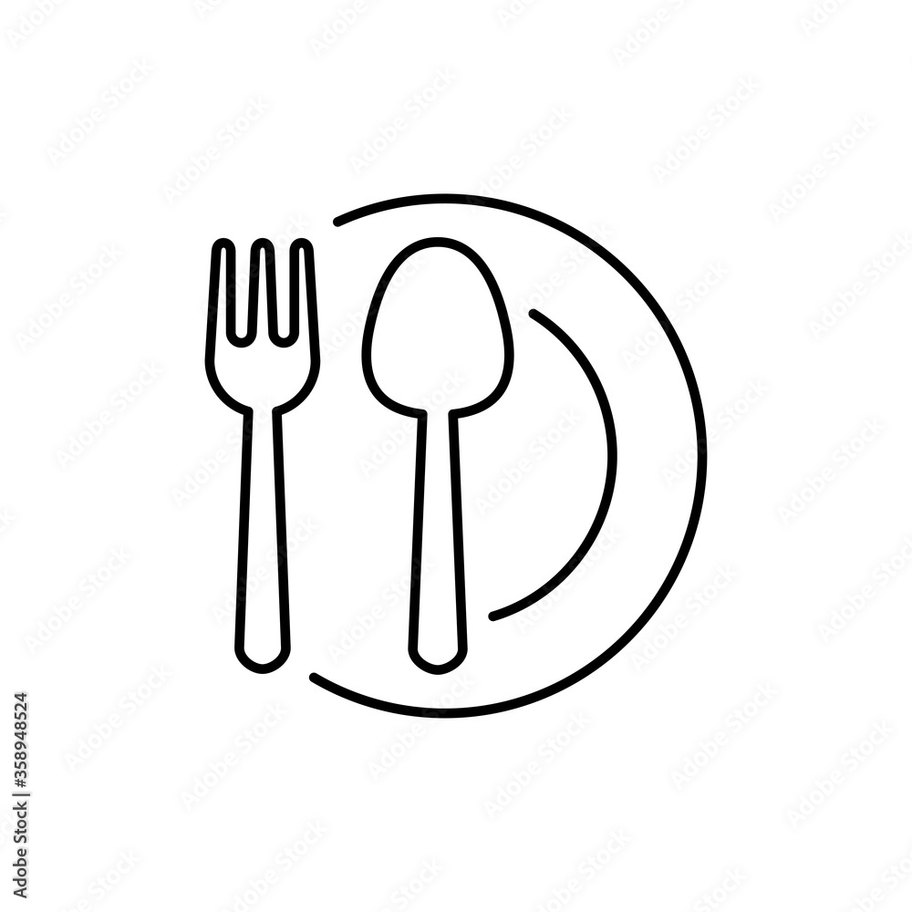 Vector de Stock Concepto restaurante. Icono plano lineal cubiertos y ... Vector de Stock Concepto restaurante. Icono plano lineal cubiertos y ...