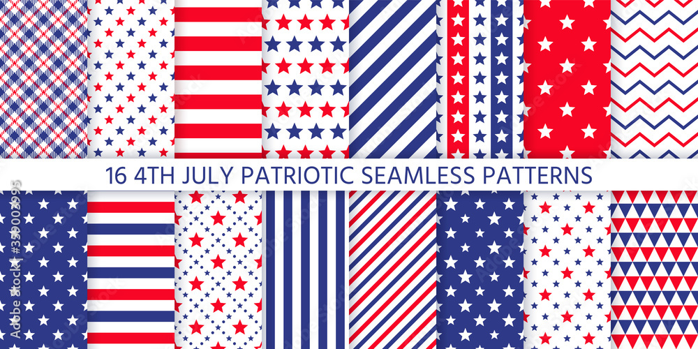 4th July seamless pattern. Patriotic textures. Vector. Happy ...