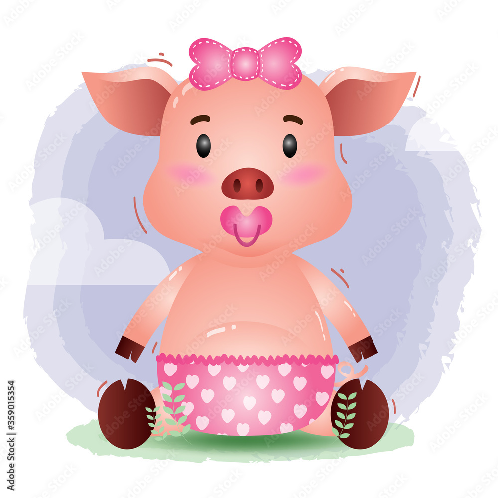 cute baby pig in the children's style. cute cartoon baby pig vector ...