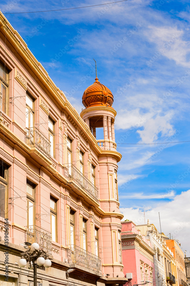 Architecture of historic centre of Puebla, Mexico. The city was founded ...