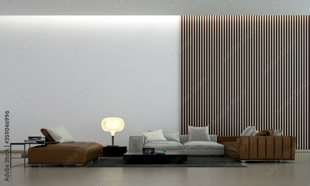 Elegant and comfortable minimal living room interior design and wood ...