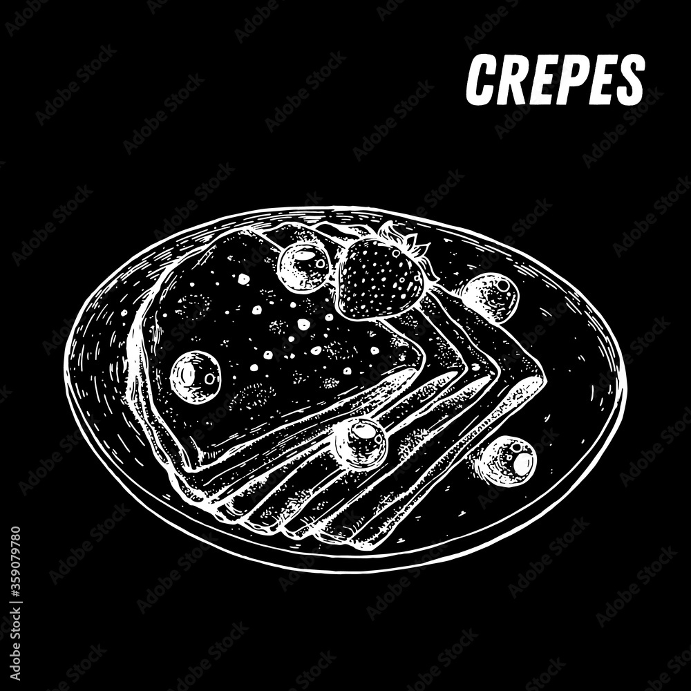 French dessert crepes sketch. French pastries . Food menu design ...