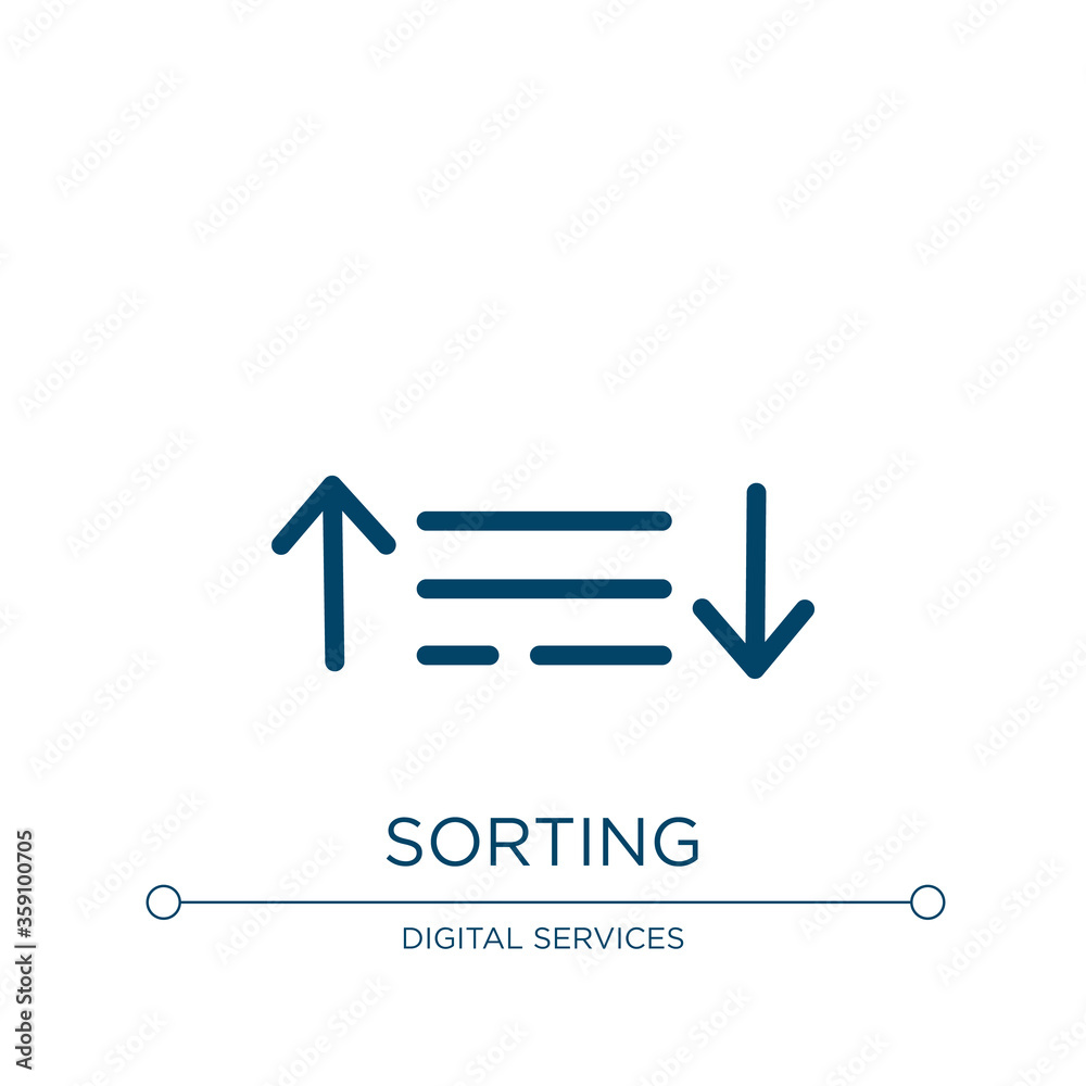 Sorting icon. Linear vector illustration from big data collection. Outline sorting icon vector ...