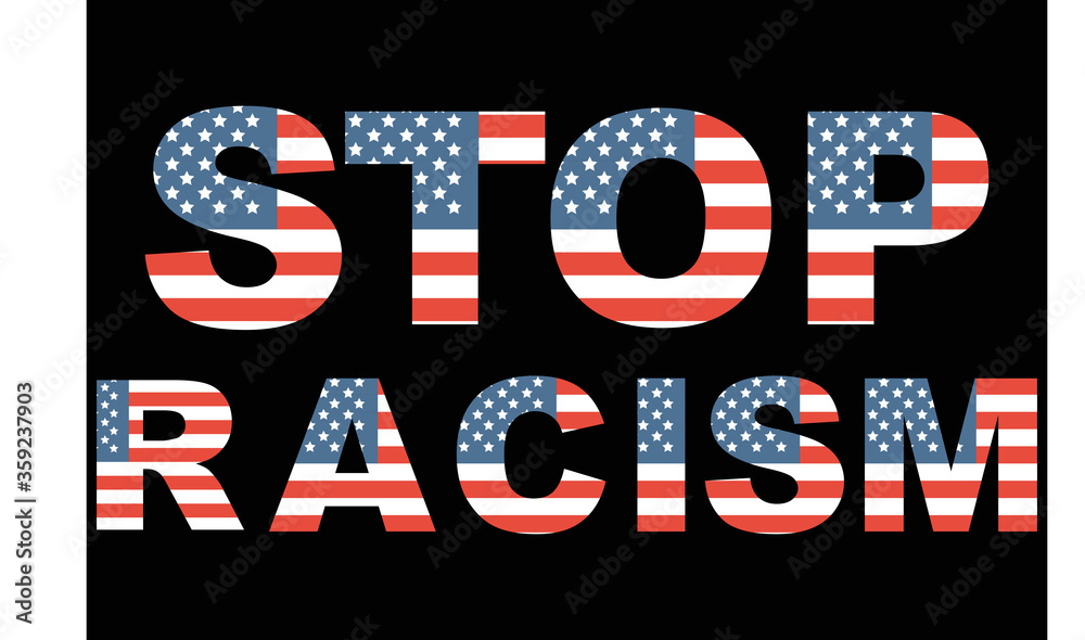 Fist with Stop Racism text calligraphy vector. Texts depict American ...