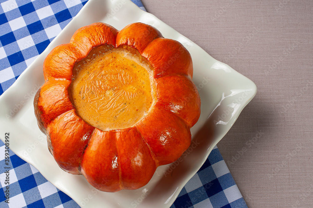 Shrimp in the pumpkin. Typical Brazilian dish, where the shrimp is made ...