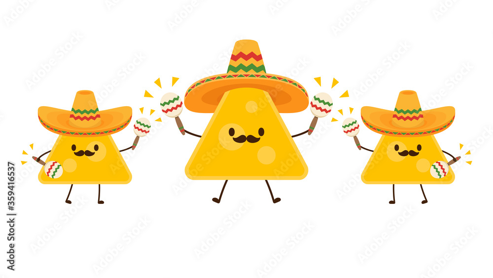 Nacho in Mexican hat. Nacho character design. Nachos on white ...