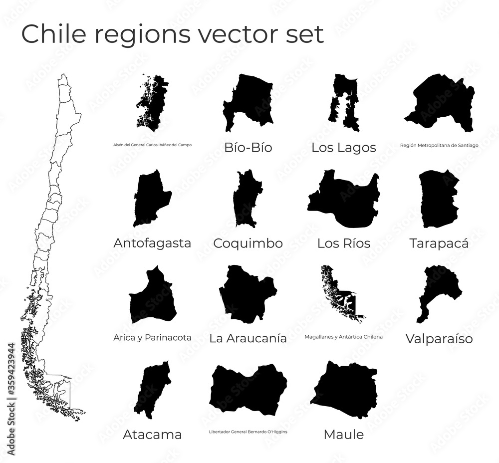 Chile map with shapes of regions. Blank vector map of the country with ...