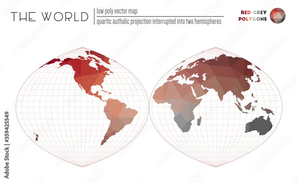 Vector map of the world. Quartic authalic projection interrupted into ...