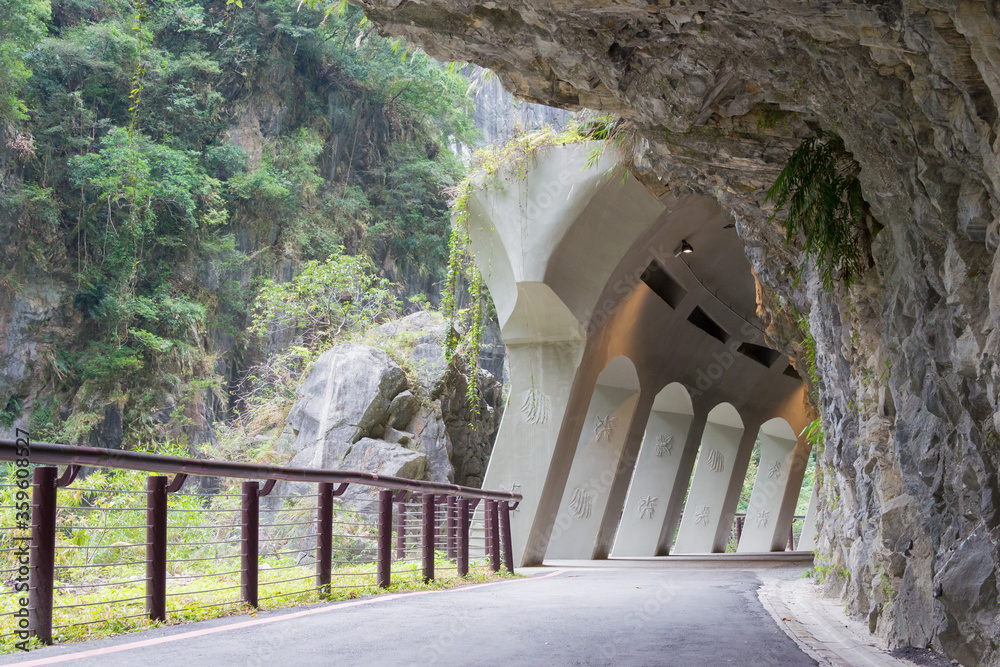 Jiuqudong (Tunnel of Nine Turns) at Taroko National Park. a famous ...