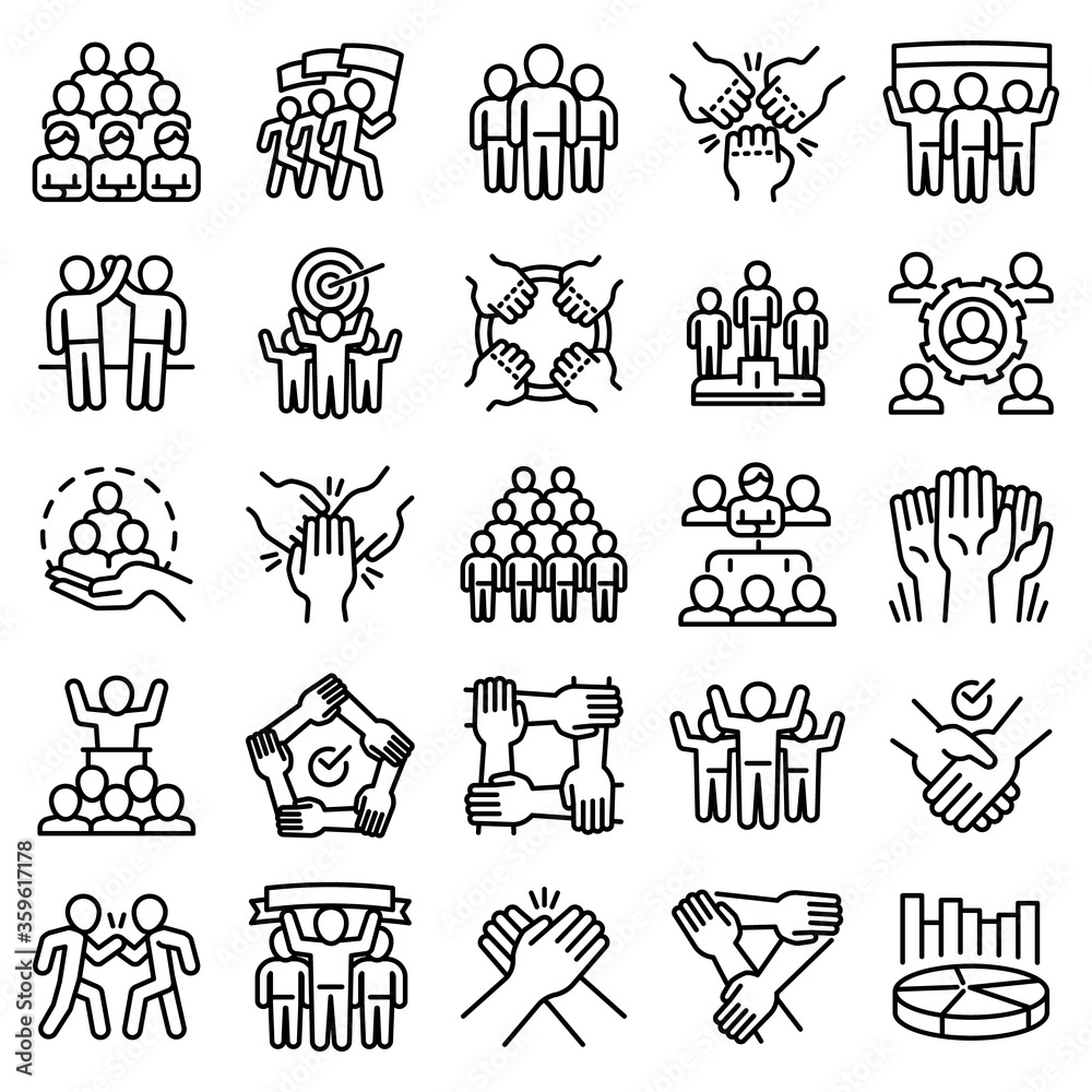 Cohesion icons set. Outline set of cohesion vector icons for web design ...