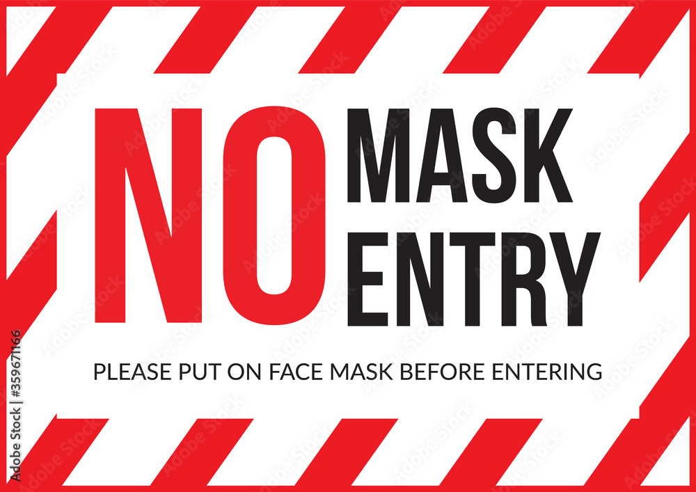 Warning sign without a face mask no entry. Vector front door plate ...