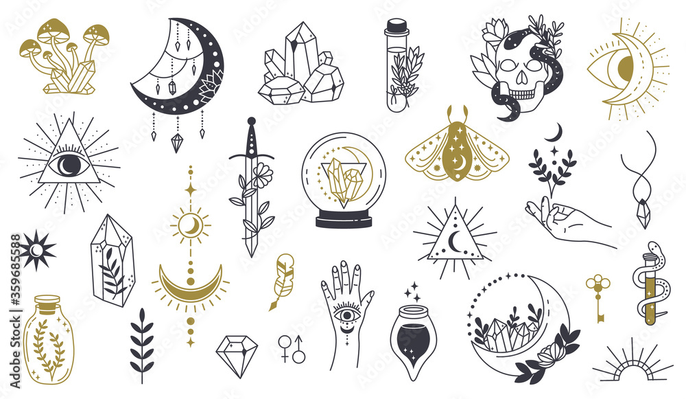 Magic doodle symbol. Witch hand drawn magic element, doodle witchcraft ...