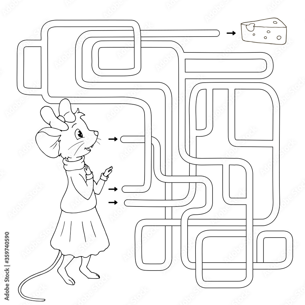 Vector de Stock Labyrinth. Maze game for kids. Help cute cartoon mouse ...