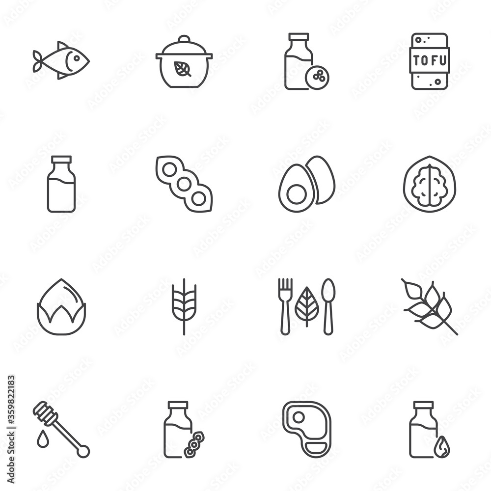 Organic food line icons set, outline vector symbol collection, linear ...