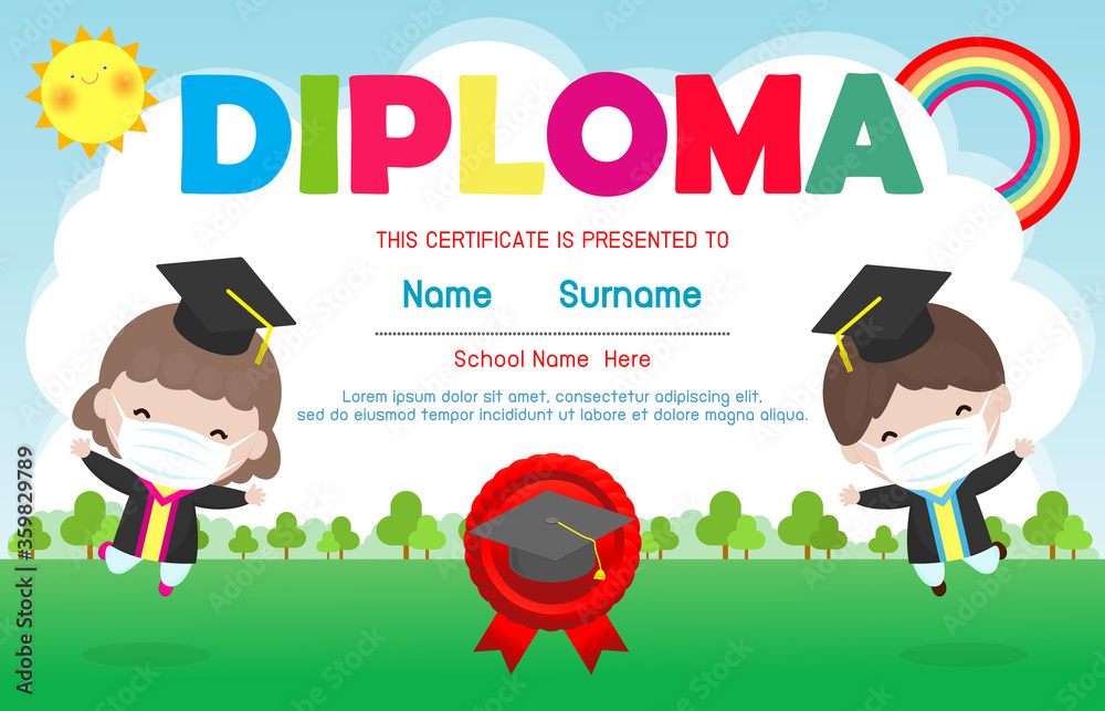 Certificates kindergarten and elementary, Preschool Kids Diploma ...