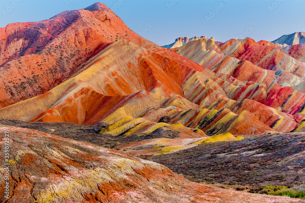 Photo Stock Amazing scenery of Rainbow mountain and blue sky background ...