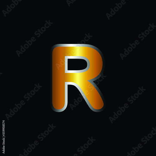 Golden Version of Arial Rounded Alphabet R With Silver Stroke. Modern ...