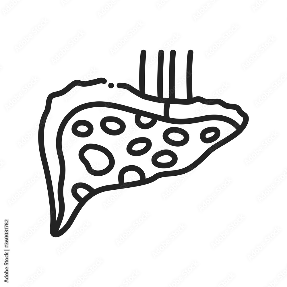 Liver disease hepatitis line black icon. Inflammation internal organ ...