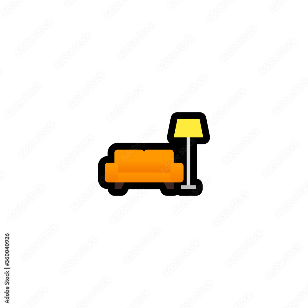 Couch and Lamp Vector Icon. Sofa Isolated Cartoon Style Emoji, Emoticon ...