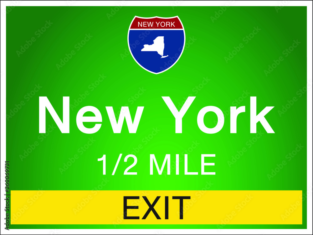 Highway signs before the exit To the state New York Of United States on ...