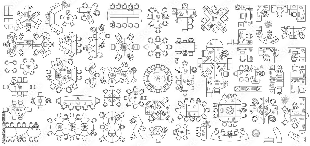 Set of modular office desks, interior layout of the cabinet. Floor plan ...