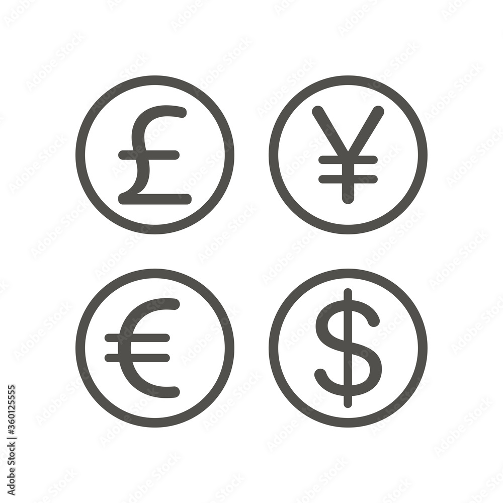 Pound, Yen, Euro, Dollar signs isolated on white background. Currency ...