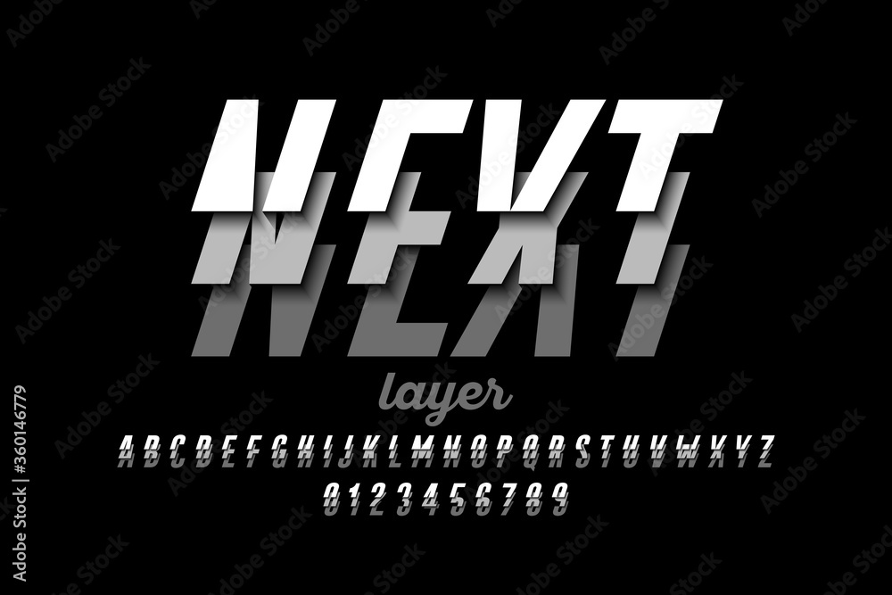 Layered font, alphabet letters and numbers Stock Vector | Adobe Stock