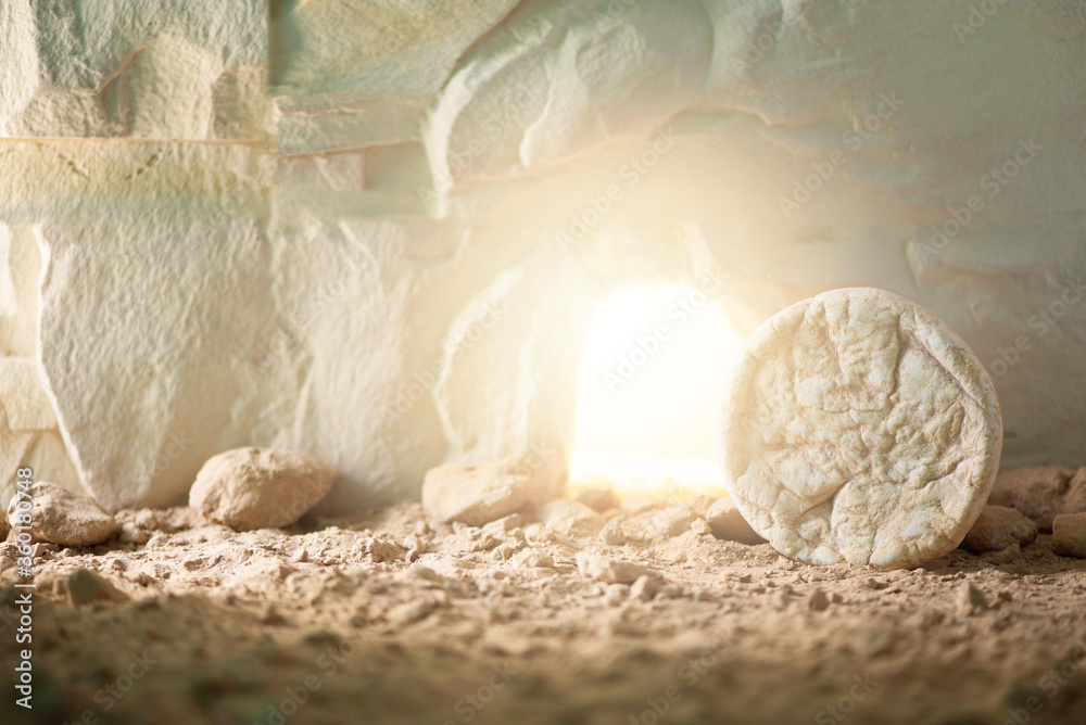 Jesus Christ resurrection. Christian Easter concept. Empty tomb of ...