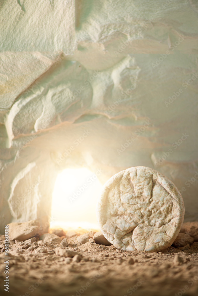 Jesus Christ resurrection. Christian Easter concept. Empty tomb of ...
