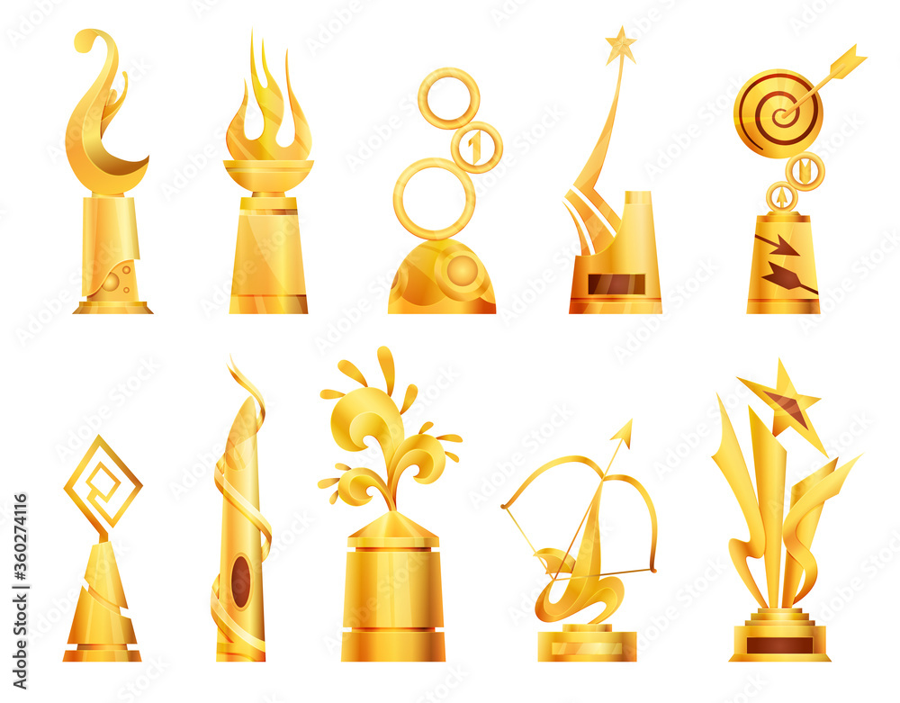 Awards and trophy cups. Triumph sport awards and prizes, winner trophy ...