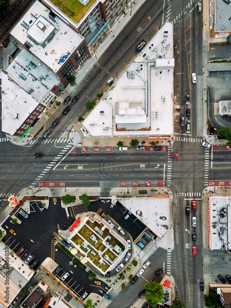 Ariel View of Chicago Diagonal Intersection of Streets that makes the ...